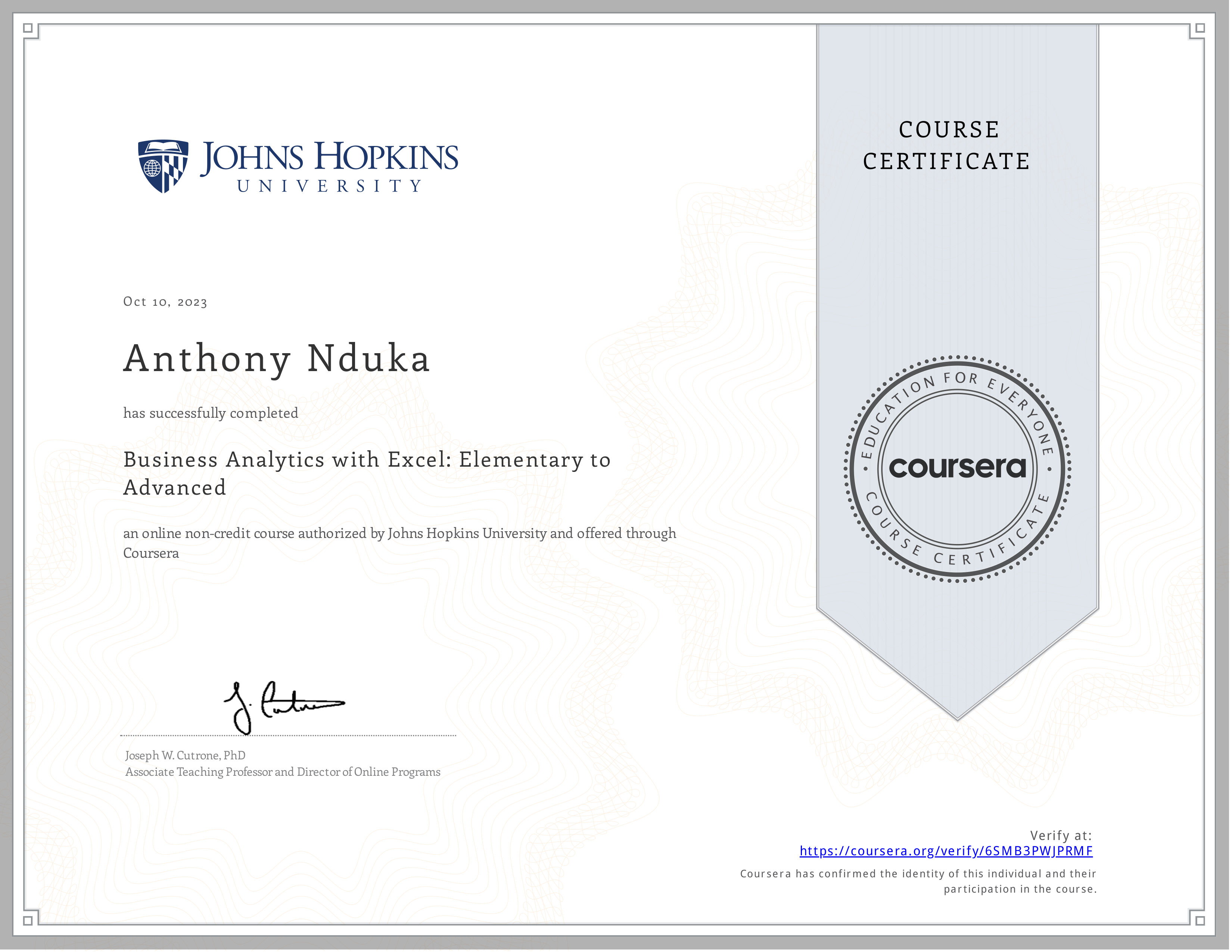 Certifications – Fr. Nduka Anthony